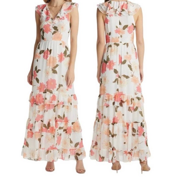 Vici | Dresses | Vici Collection Floral Print Tiered Chiffon Dress In Cream Multi | Poshmark